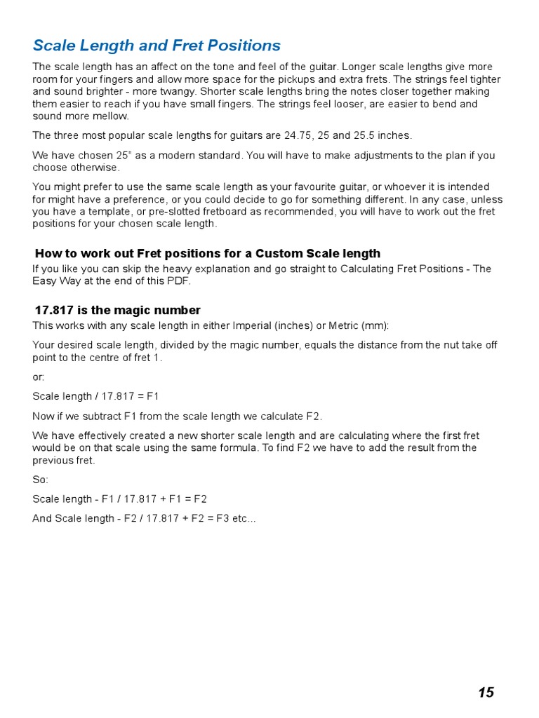 Calculating Fret Positions for Custom Scale Length Guitars | PDF ...