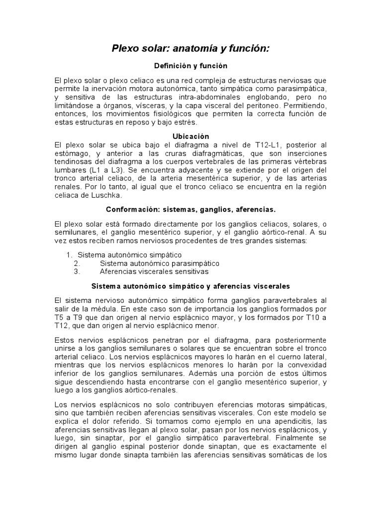 Anatomía y función del plexo solar | PDF | Nervio vago | Sistema ...