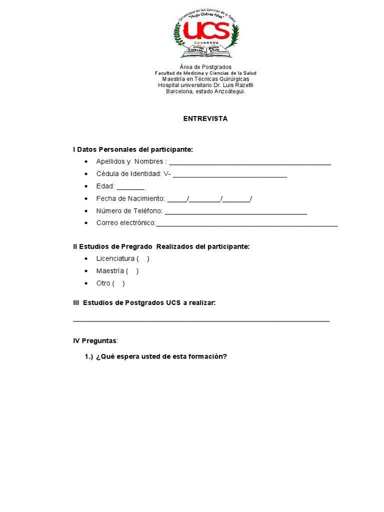 Entrevista UCS - FORMATO | PDF