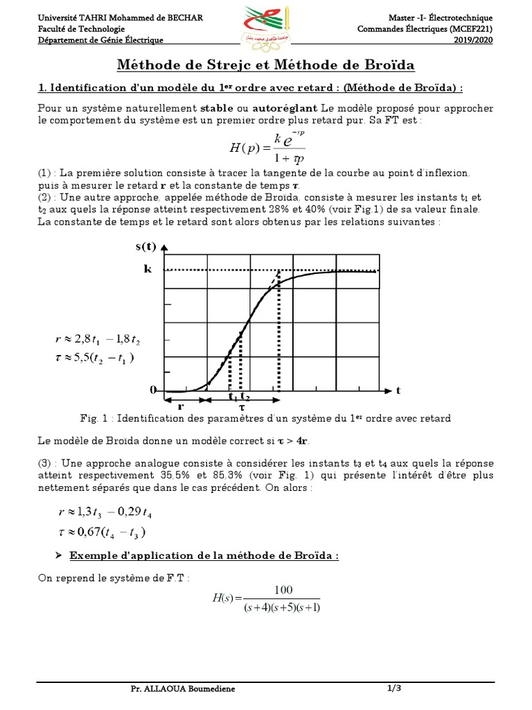 7 - Méthode de Strejc Et Méthode de Broïda | PDF | Physique ...