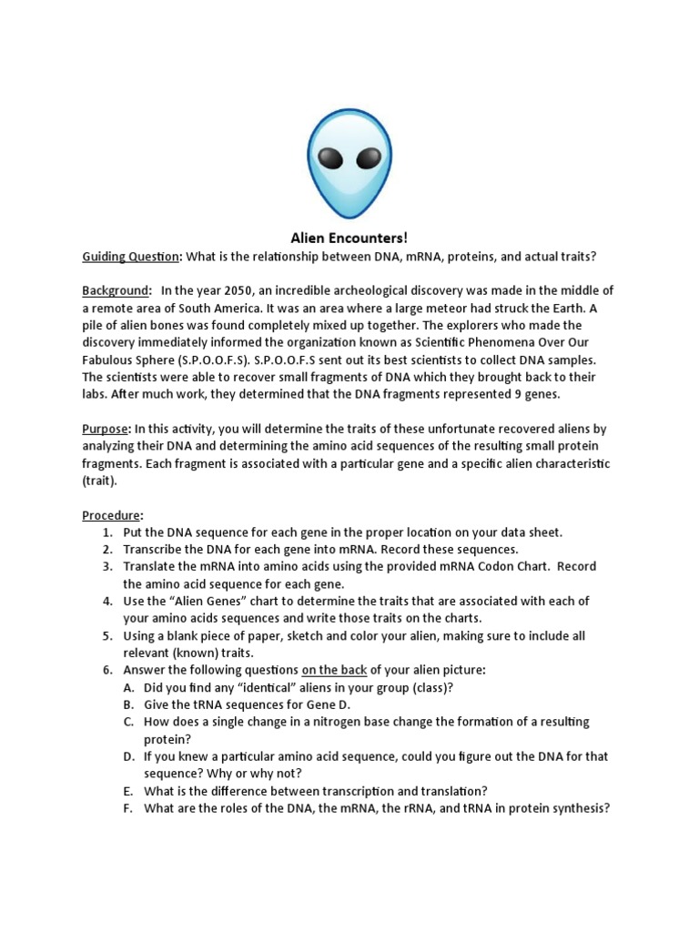 Activity - Alien DNA - Complete | PDF | Translation (Biology ...