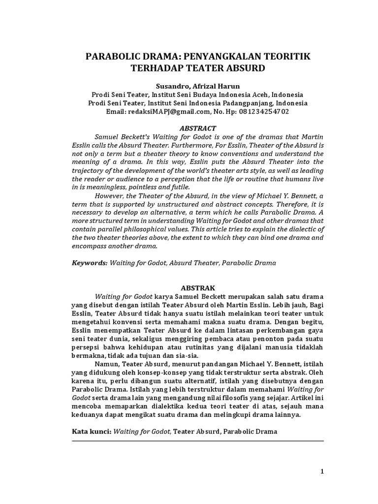 Parabolic Drama Penyangkalan Teoritik Terhadap Teater Absurd | PDF