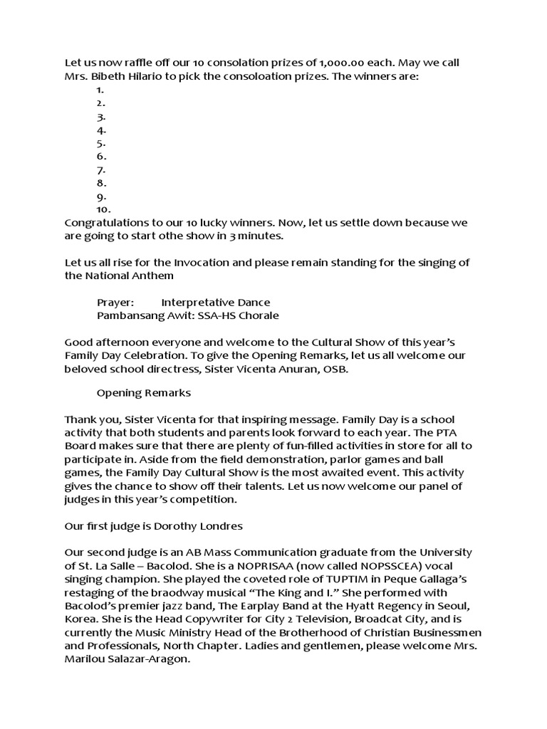 Emcee Script Family Day | PDF