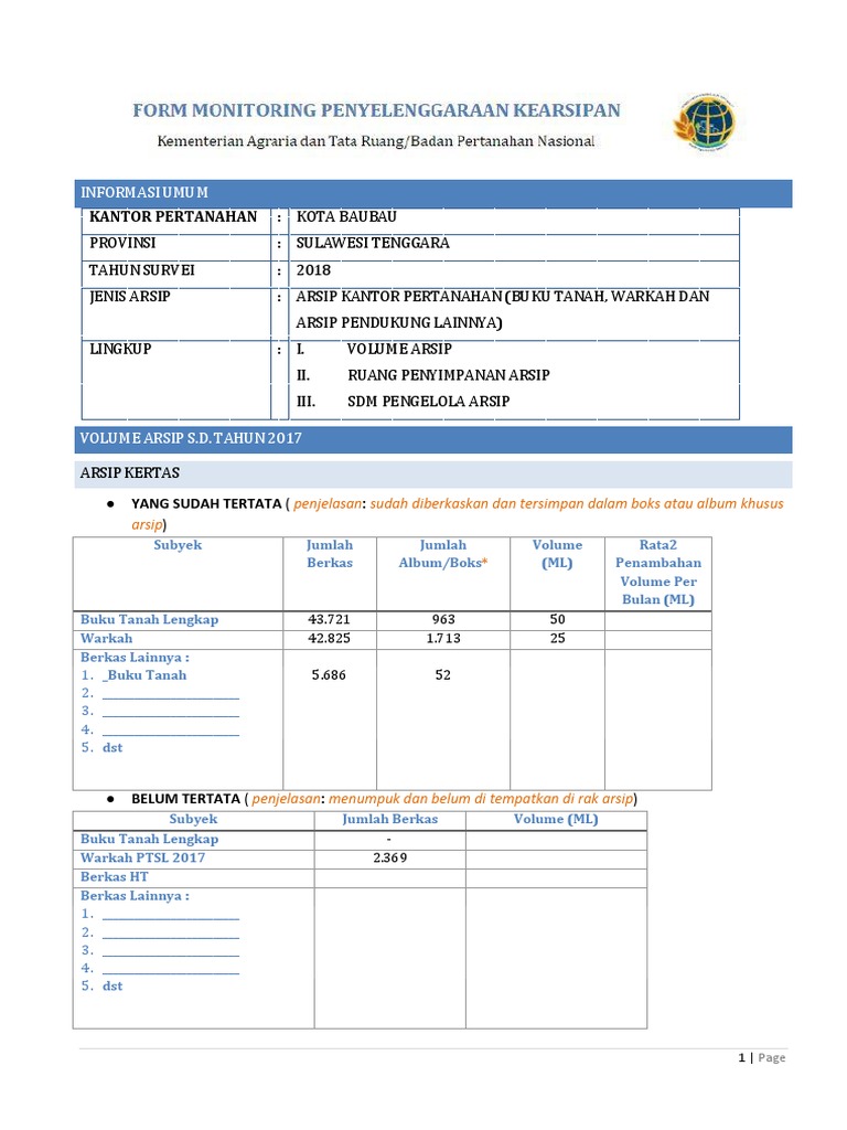 Form Survei Arsip Baubau | PDF