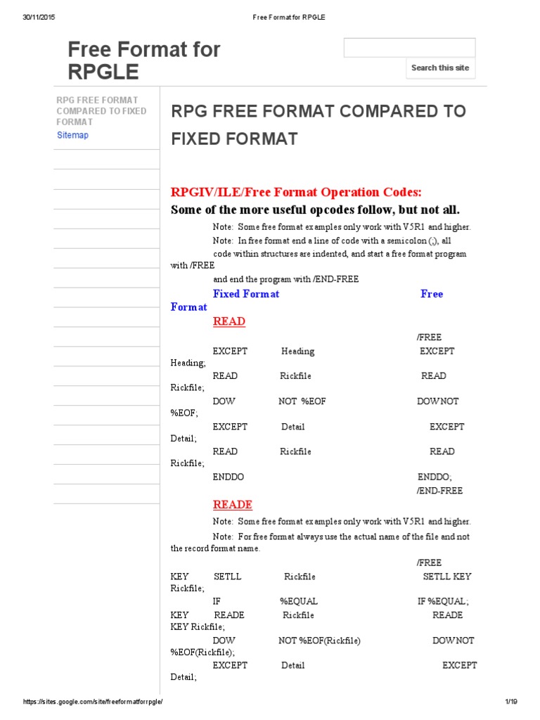 RPGLE Free vs Fixed Format Guide | PDF | Ibm Rpg | Data Type