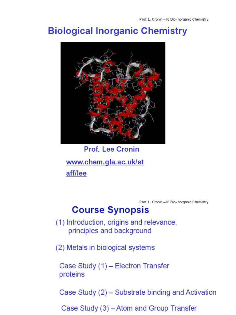 Bioinorg Lec1 | PDF | Bioinorganic Chemistry | Iron