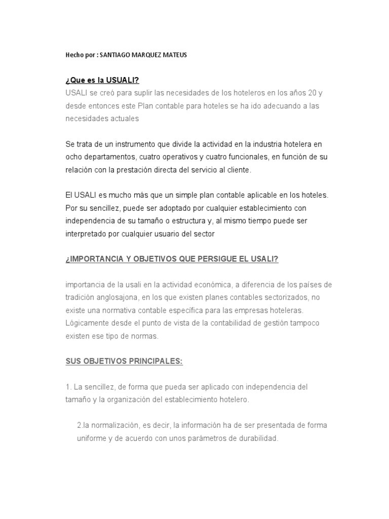 Qué es USALI y su importancia hotelera | PDF | Hotel | Contabilidad