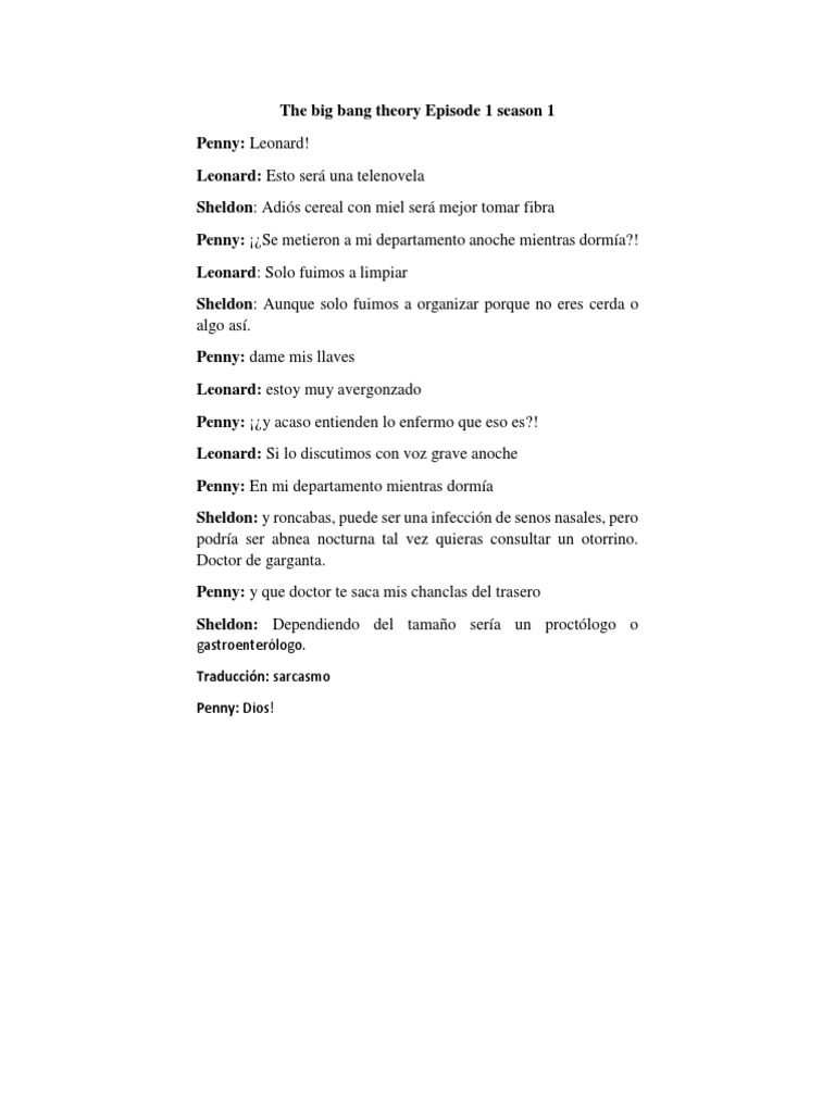 The Big Bang Theory Episode 1 Season 1 | PDF