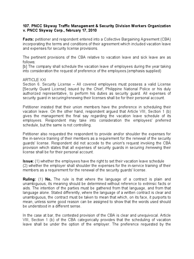 PNCC Vs PNCC Union | PDF | Security Guard | Collective Agreement