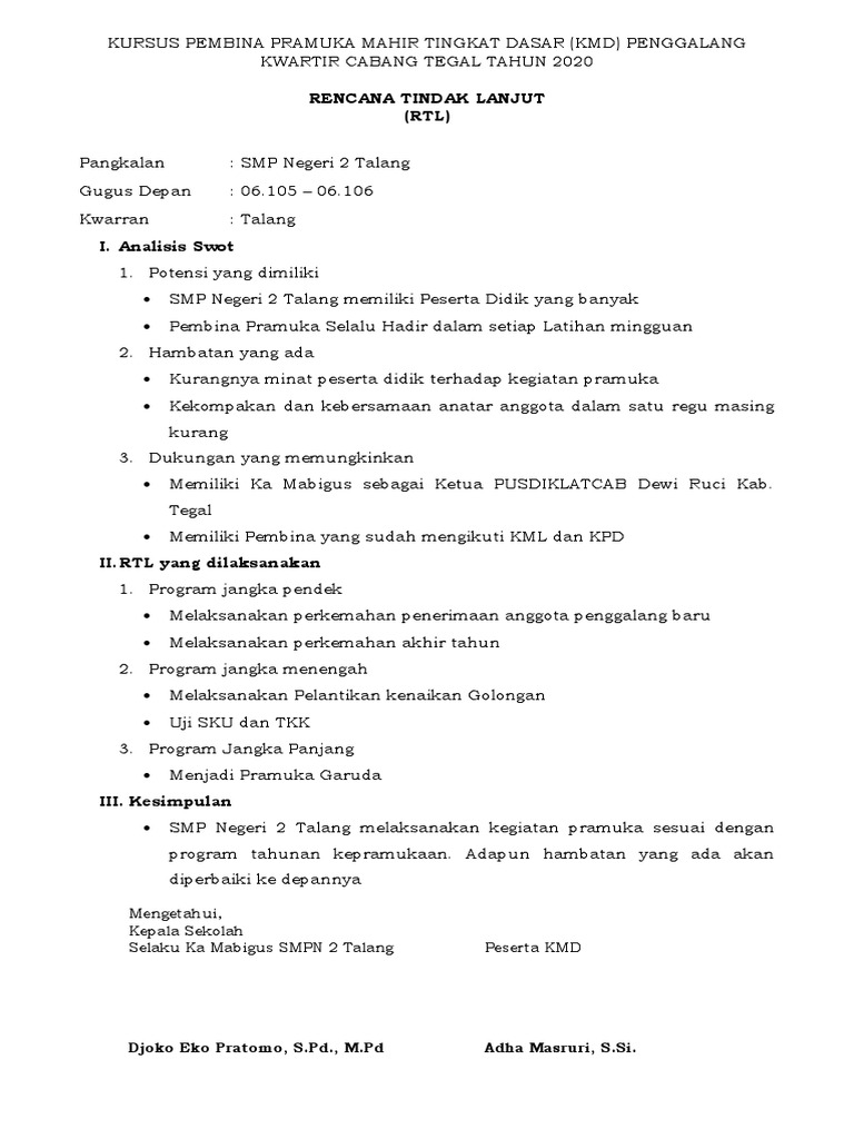 Rencana Tindak Lanjut KMD Penggalang | PDF