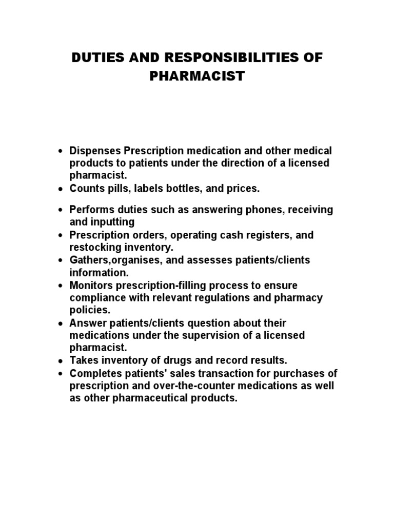 Duties and Responsibilities of Pharmacist | PDF