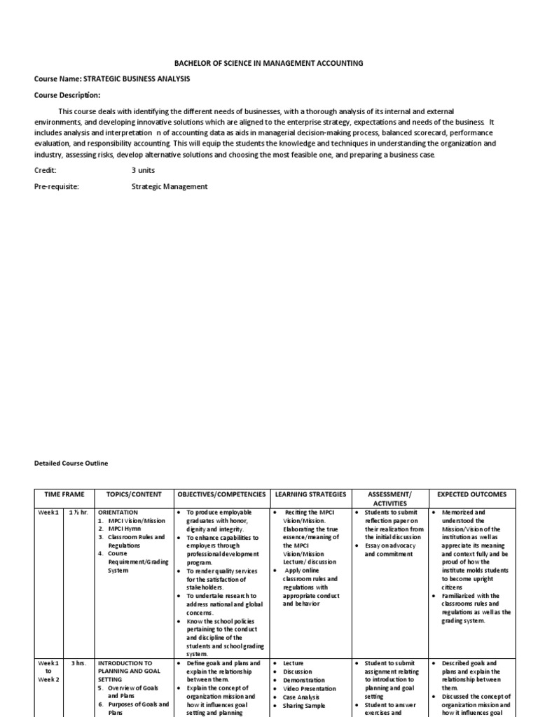 Syllabus - Strategic Business Analysis | PDF | Decision Making ...