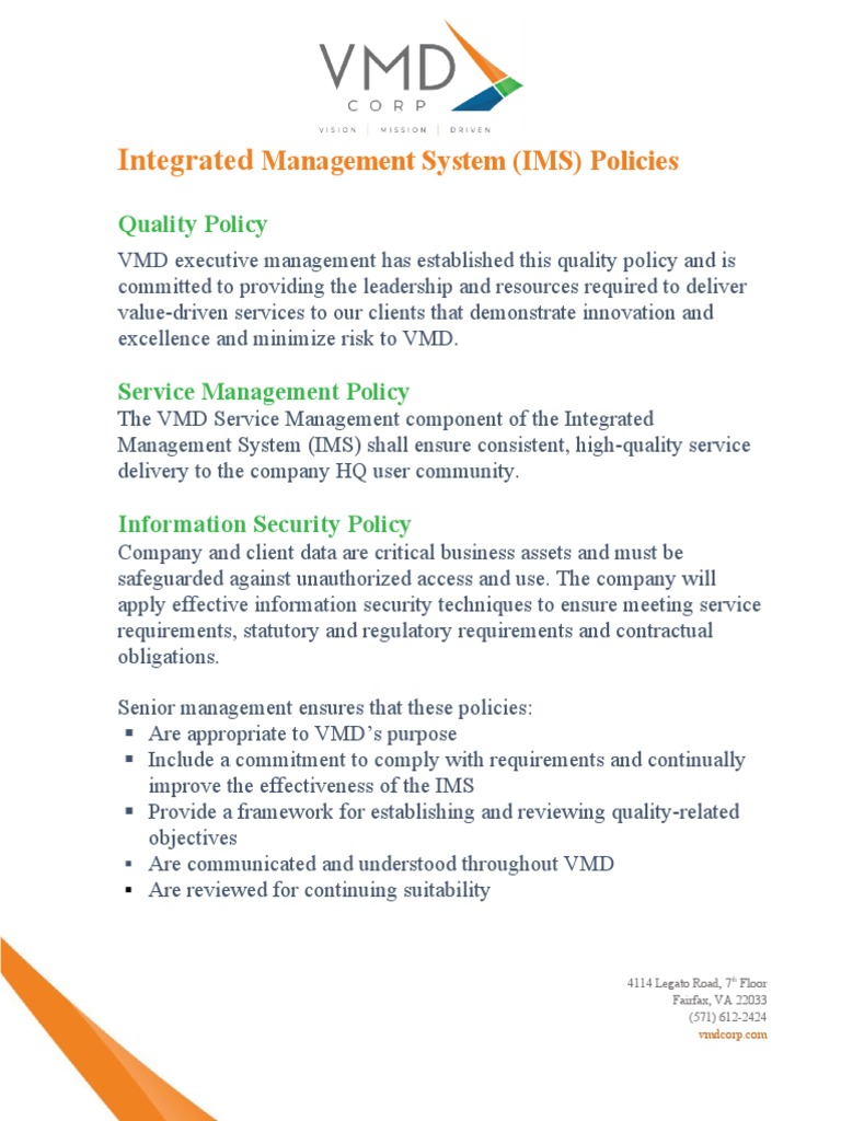 VMD Corp IMS Policies Poster | PDF