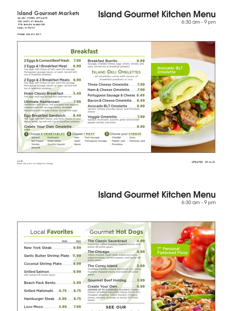Island Gourmet Kitchen Menu | PDF | Hamburgers | Sausage
