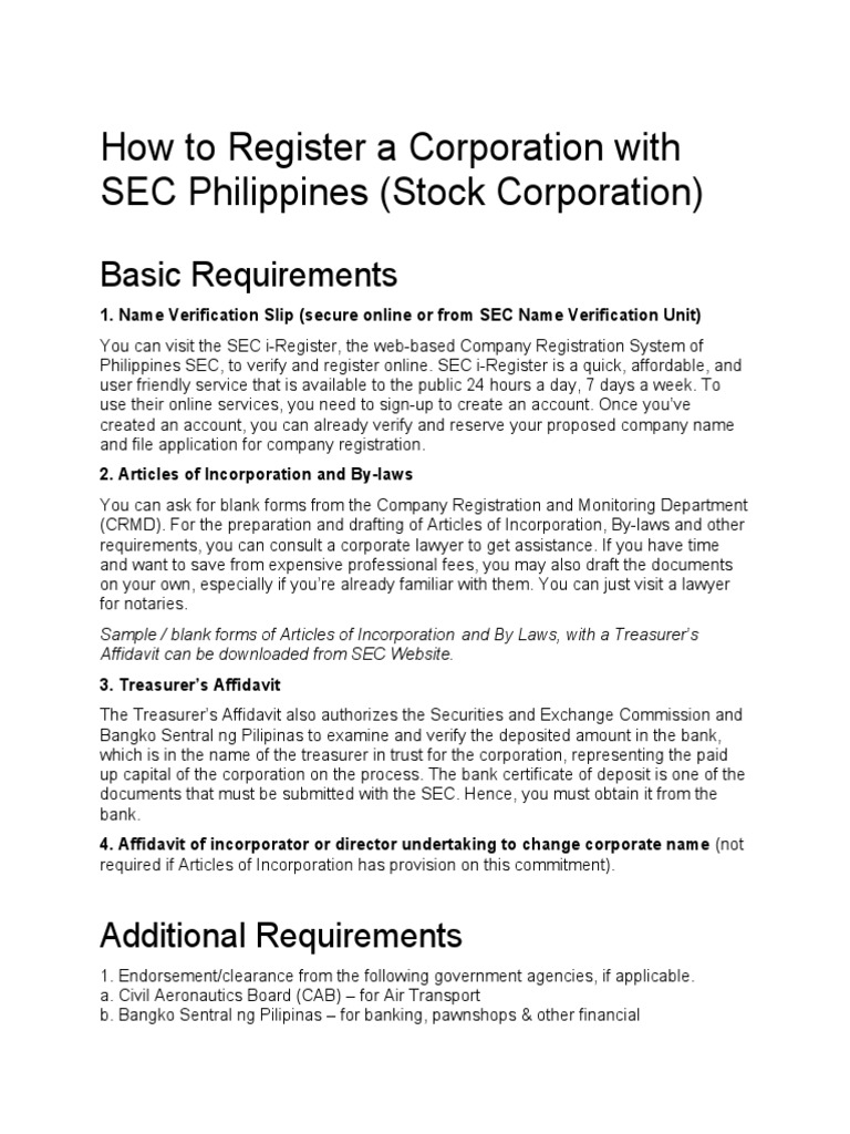 How To Register A Corporation With SEC Philippines | PDF | U.S ...
