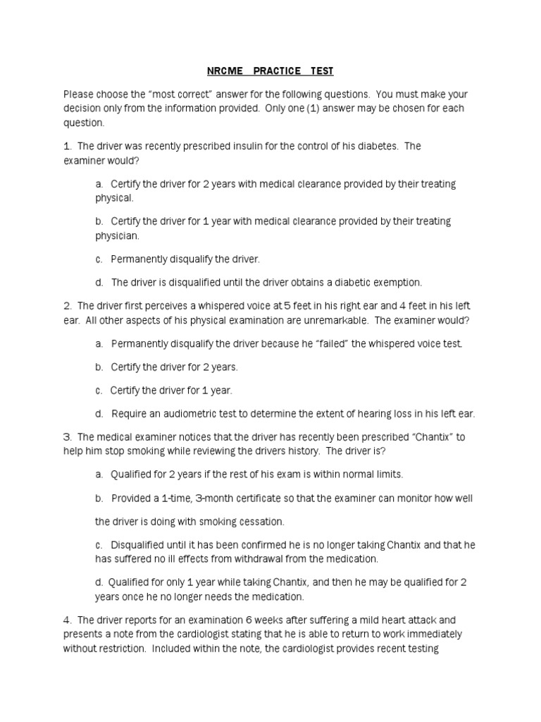 17 Nrcme Practice Test | PDF | Neurology | Physical Examination