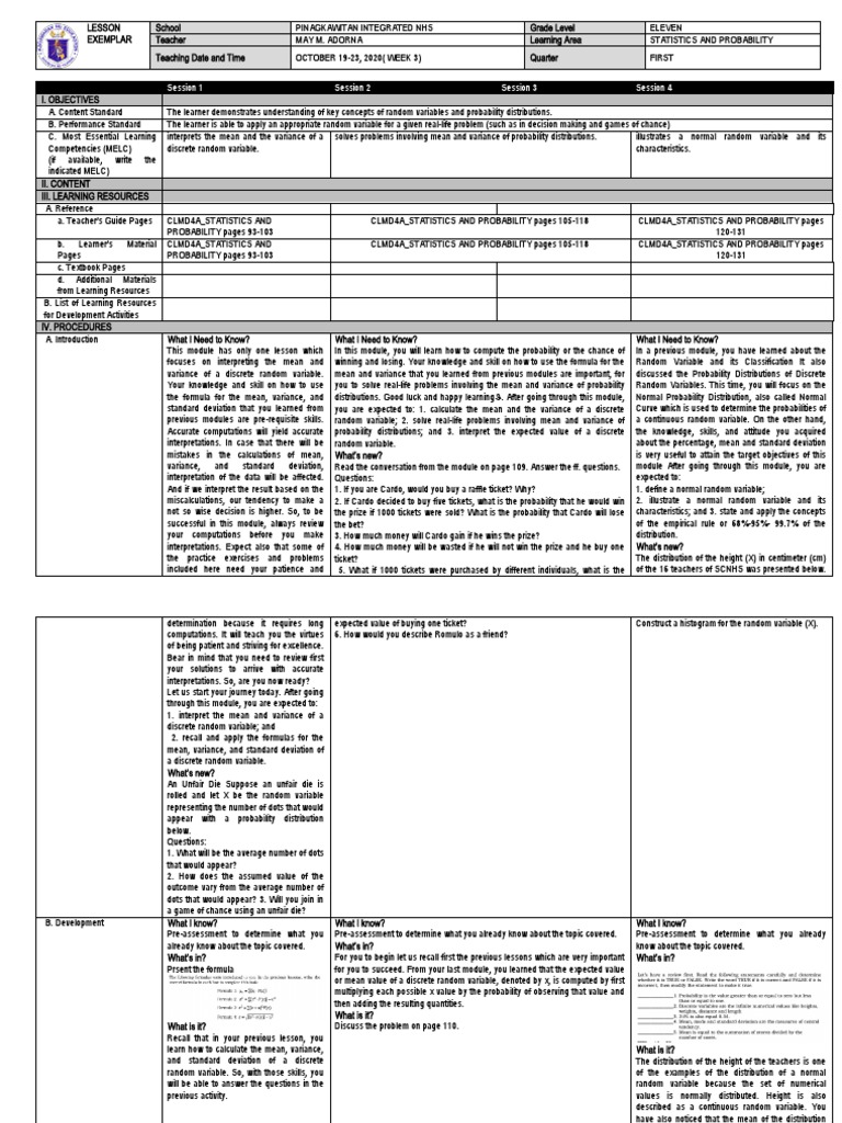 Session 1 Session 2 Session 3 Session 4 | PDF | Probability Distribution | Mean