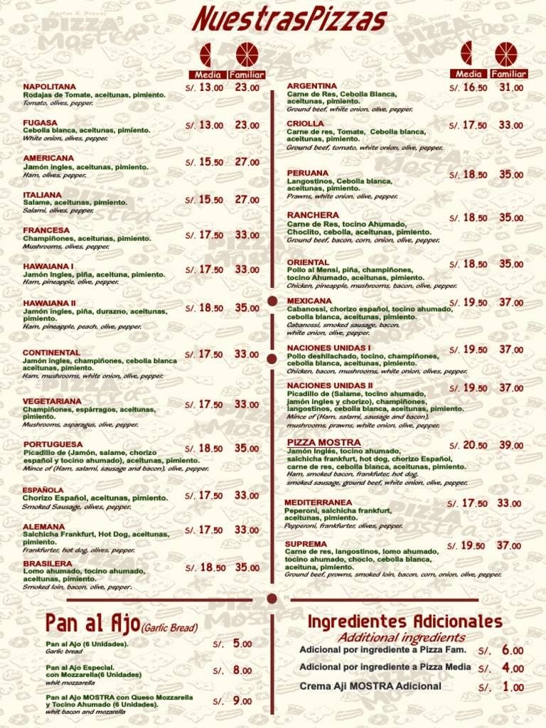 Carta Pizza Mostra | PDF | Pancho | Tocino