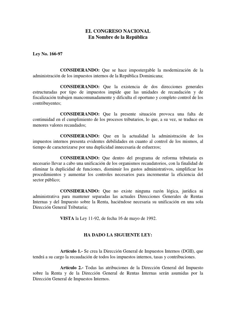 Ley 166 97 | PDF | República Dominicana | Impuestos