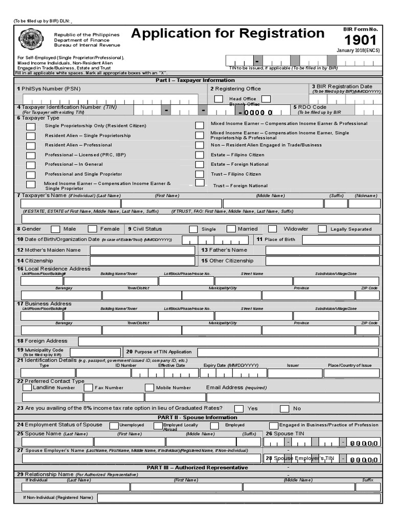 BIR Form 1901 | PDF | Receipt | Taxes