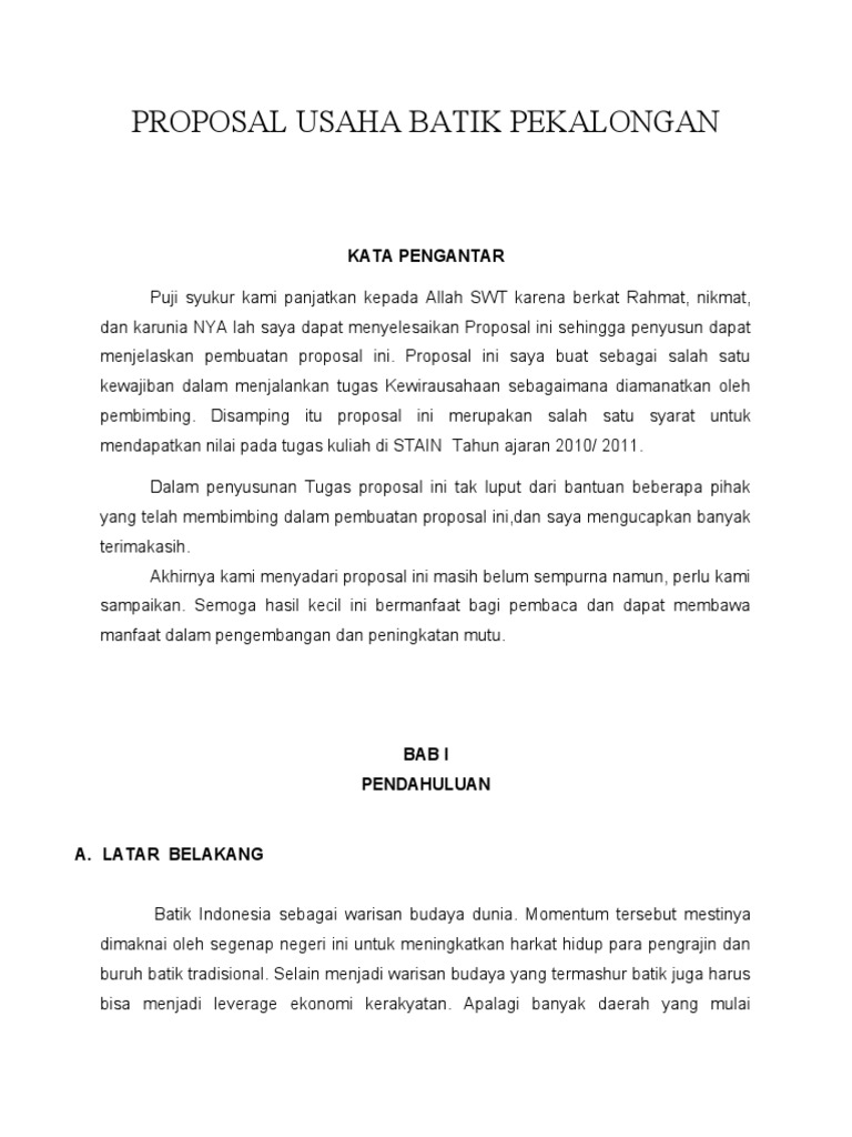 PROPOSAL USAHA BATIK PEKALONGAN Marisa | PDF