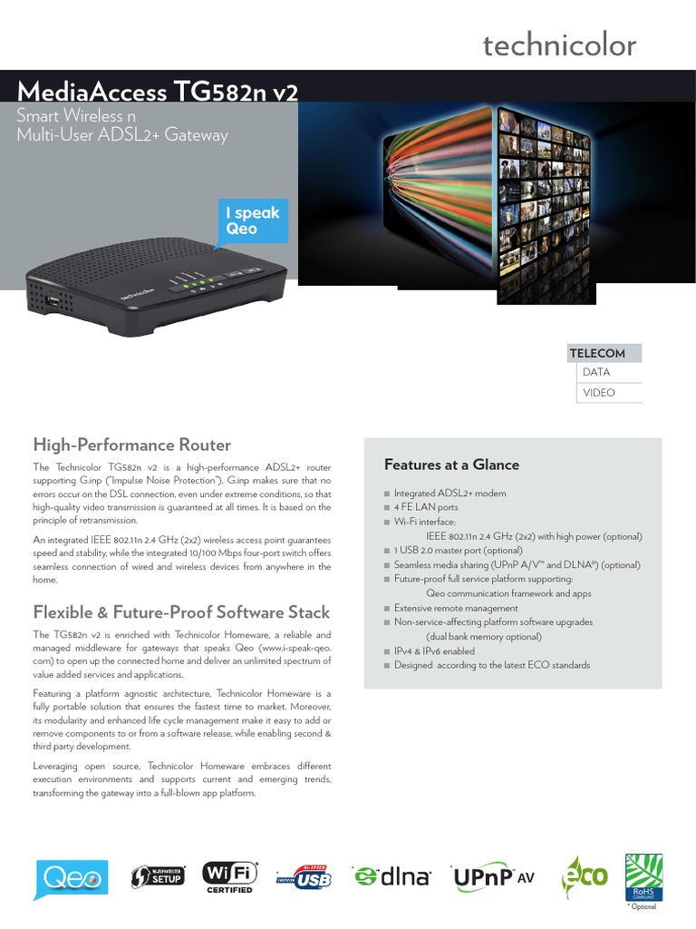 Mediaaccess Tg582N V2: Smart Wireless N Multi-User Adsl2+ Gateway | PDF ...