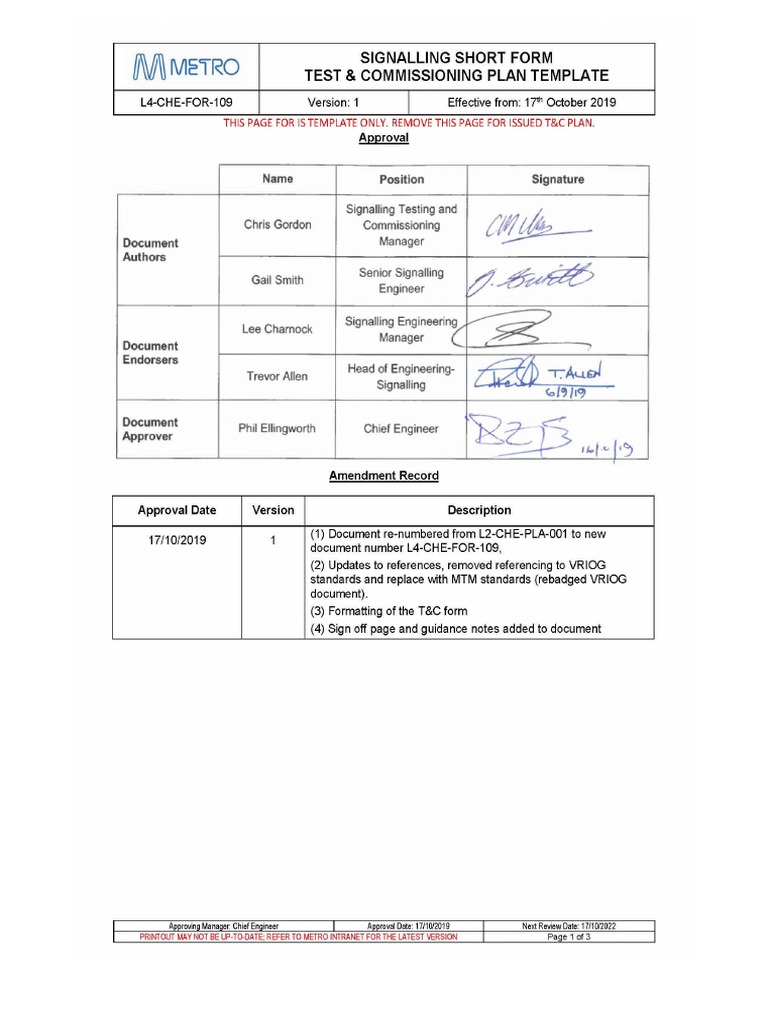 Signalling Test & Commissioning Plan | PDF | Business
