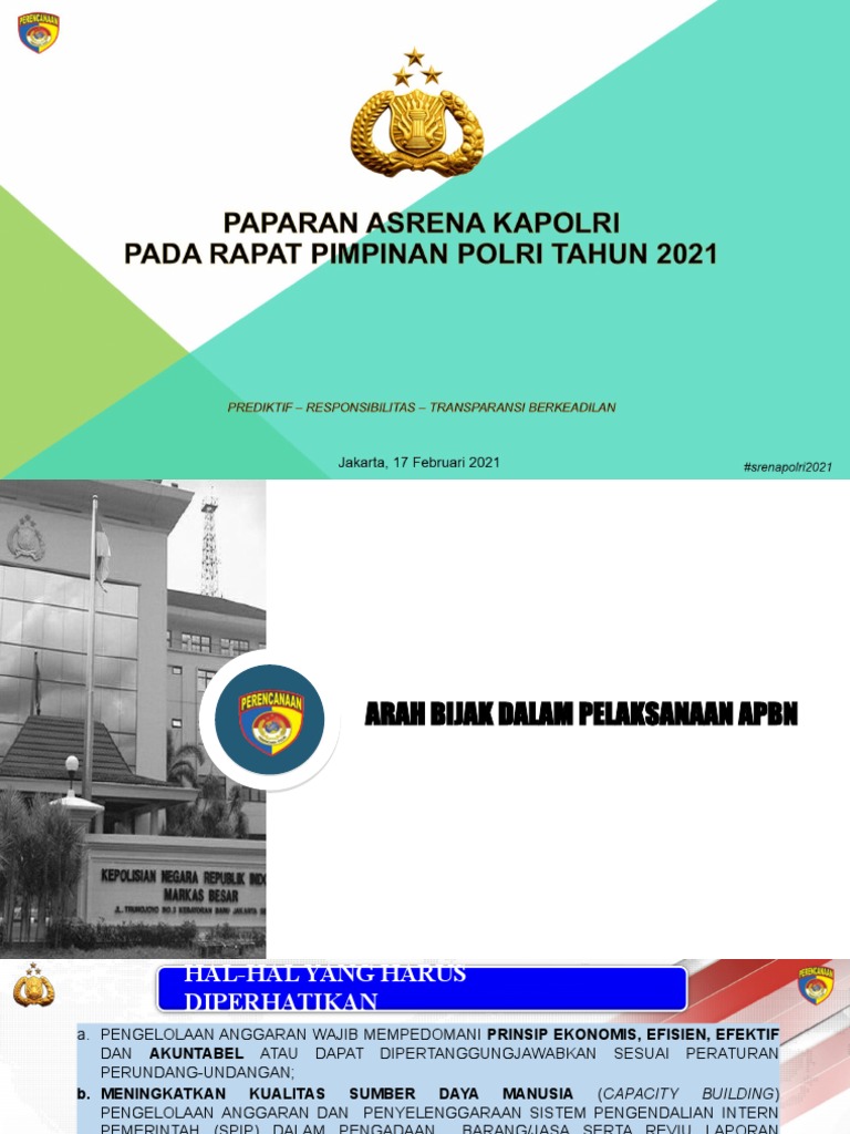 Bahan Rapim Polri 2021 Asrena Kapolri | PDF