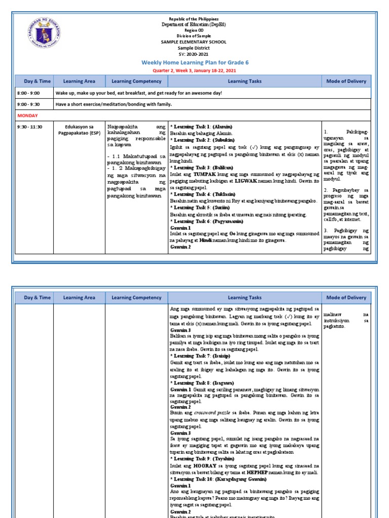 Grade-6 All-Subjects WHLP Q2 W3 | PDF