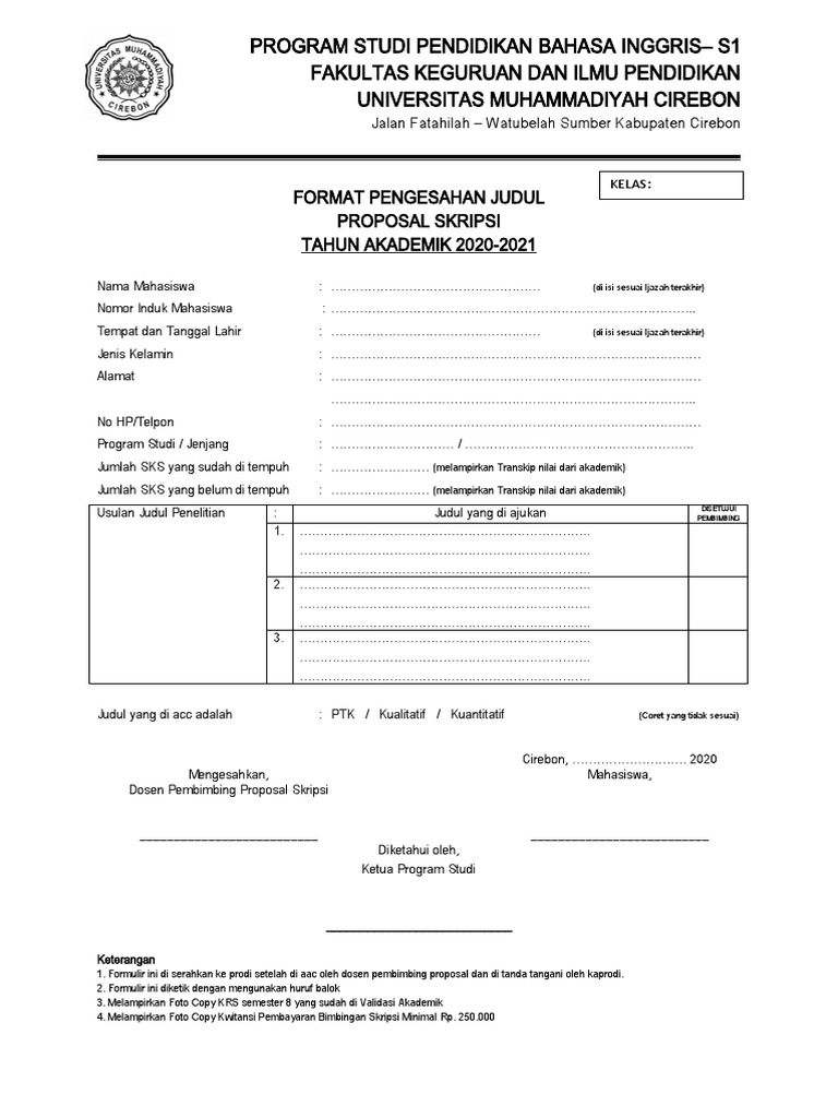 Form Pengajuan Judul Prodi Pbi | PDF
