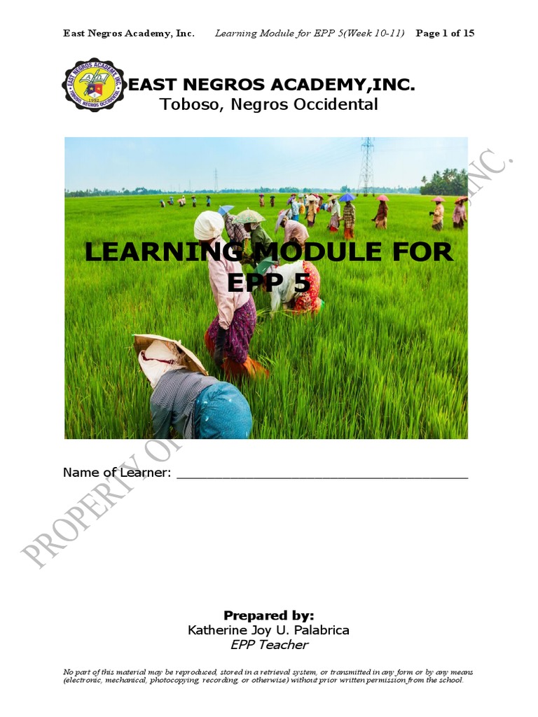 Learning Module For Epp 5: East Negros Academy, Inc | PDF | Weed | Seed