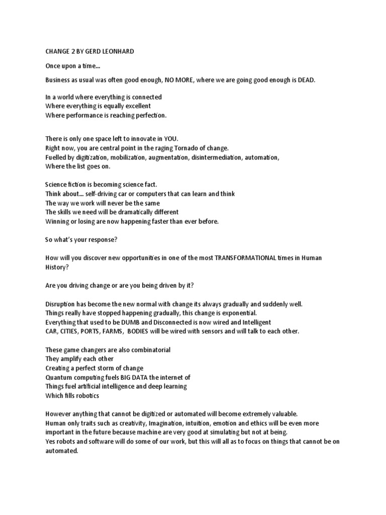 CHANGE 2 BY GERD LEONHARD Video | PDF | Artificial Intelligence | Intelligence (AI) & Semantics