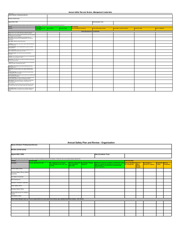 Annual Safety Plan and Review - Management Leadership: Name of School ...