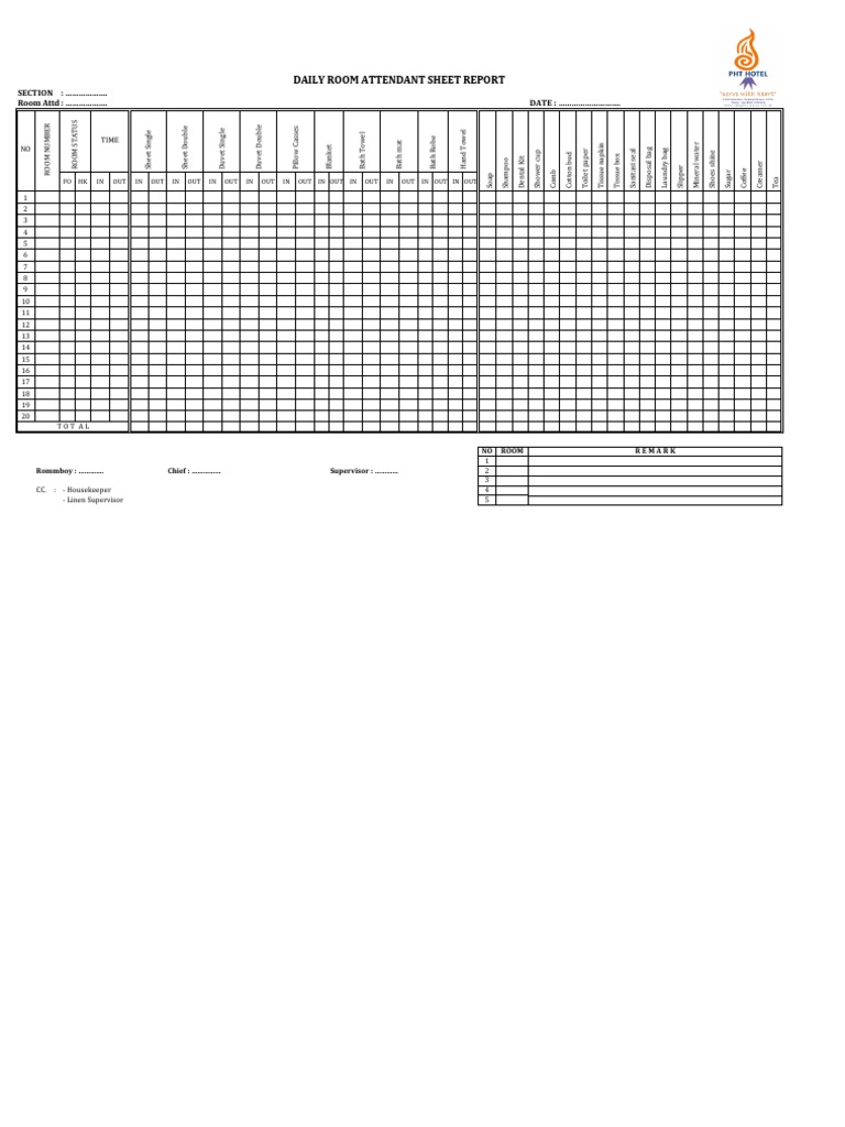 01.roomboy-Daily Room Check List | PDF | Domestic Implements | Domestic ...