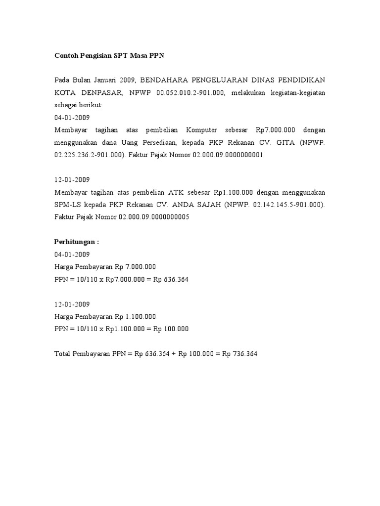 Contoh Pengisian SPT Masa PPN | PDF