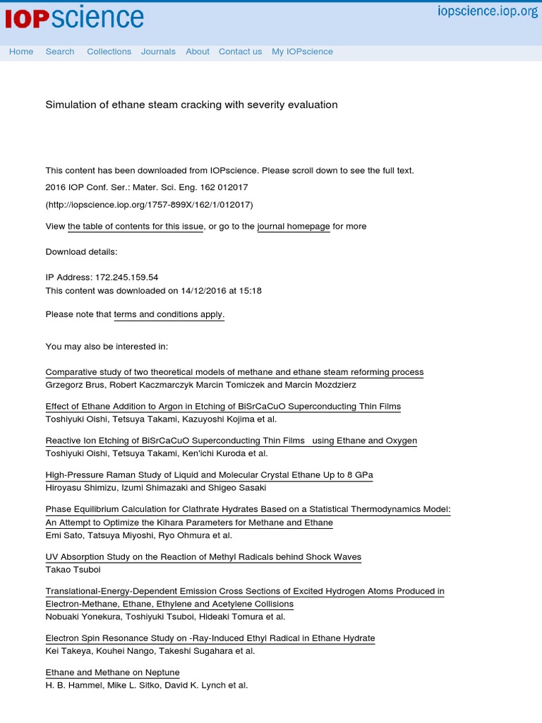 Ethane Steam Cracking Simulation Analysis | PDF | Cracking (Chemistry ...