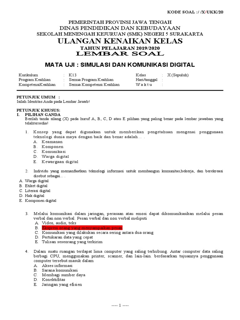 Kisi Kisi Latihan Soal Simdig 2020 | PDF