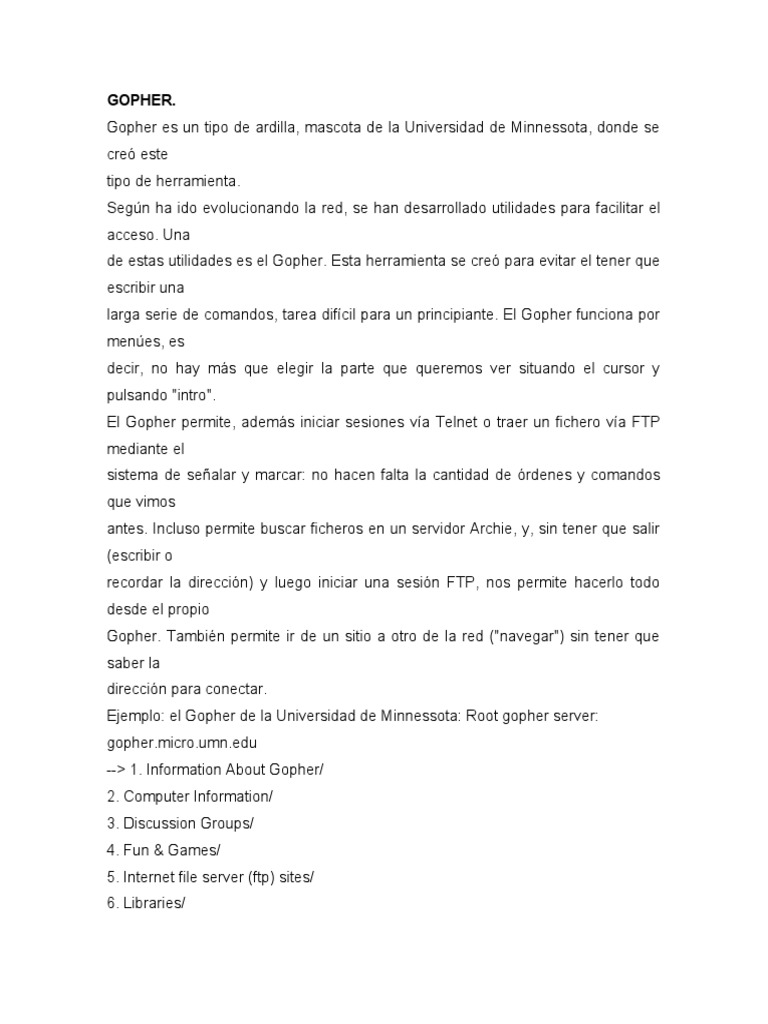 GOPHER | PDF | Protocolo de transferencia de archivos | Red mundial