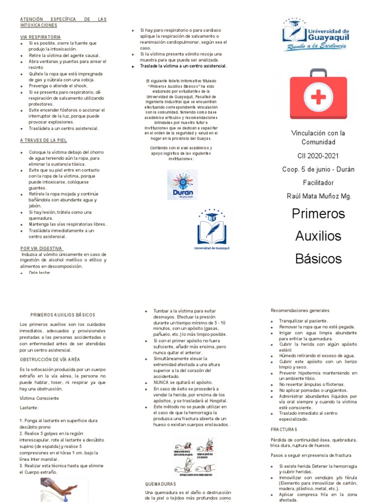 Tríptico Primeros Auxilios Básicos | PDF | Herida | Hueso