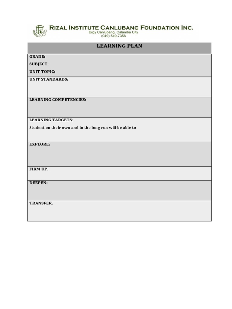 Learning Plan: Grade: Subject: Unit Topic: Unit Standards | PDF