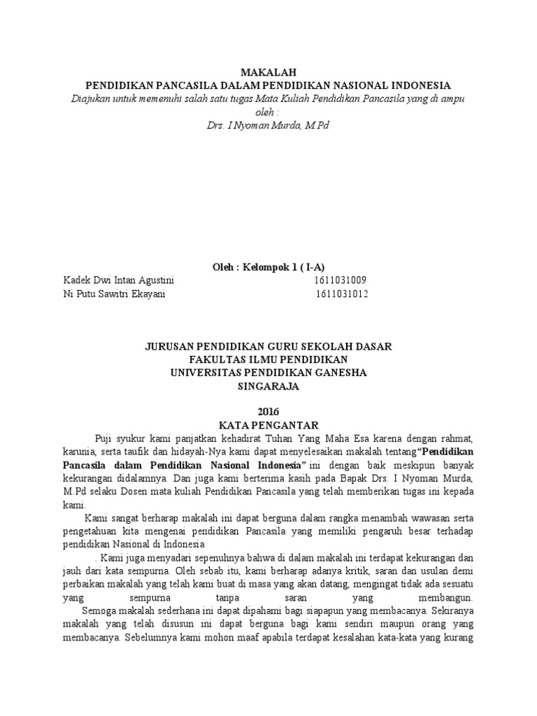 Makalah Pendidikan Pancasila | PDF | Karier & Perkembangan | Ilmu Sosial