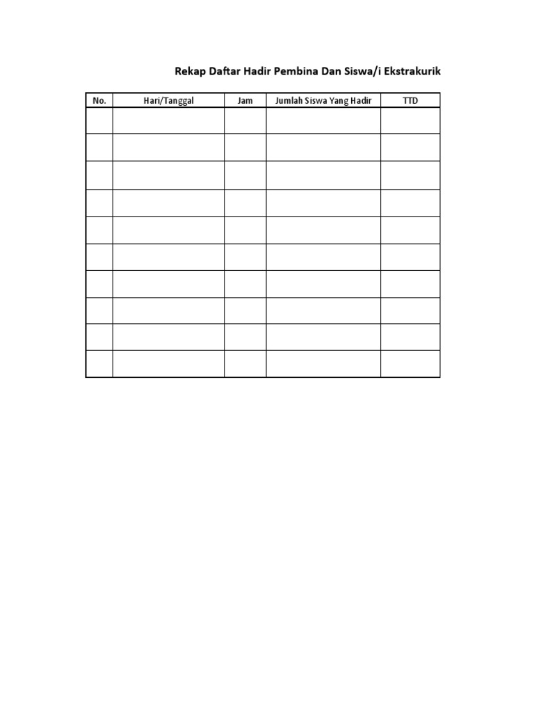 Format Rekap Absen Ekskul | PDF