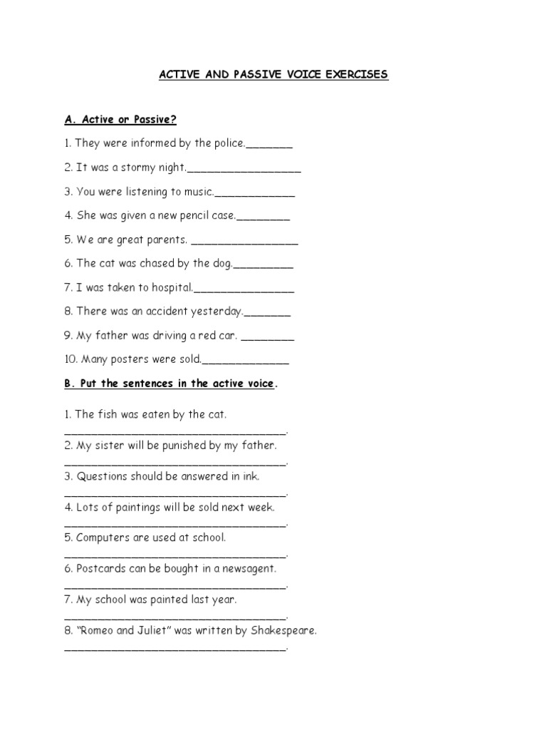 Active and Passive Voice Exercise | PDF