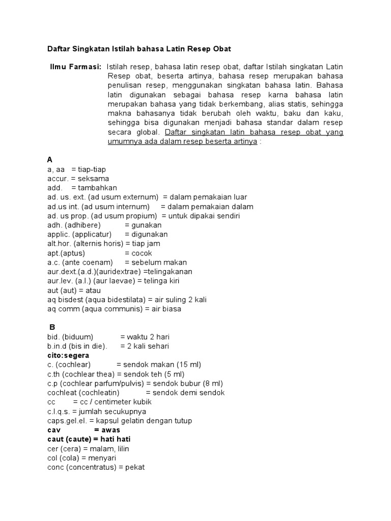 Singkatan Latin dalam Resep Obat | PDF