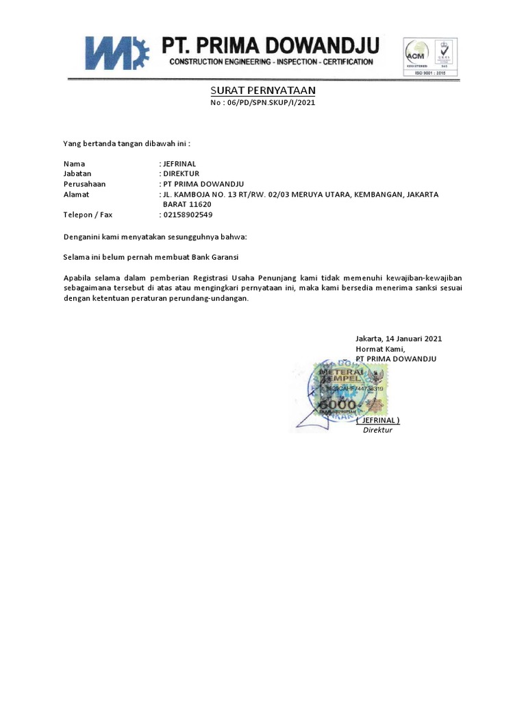 Surat - Pernyataan Garansi Bank | PDF