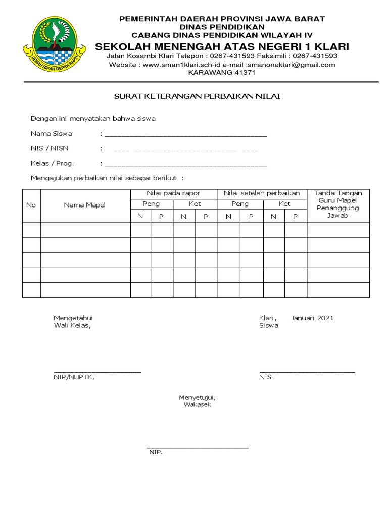 Format Perbaikan Nilai | PDF