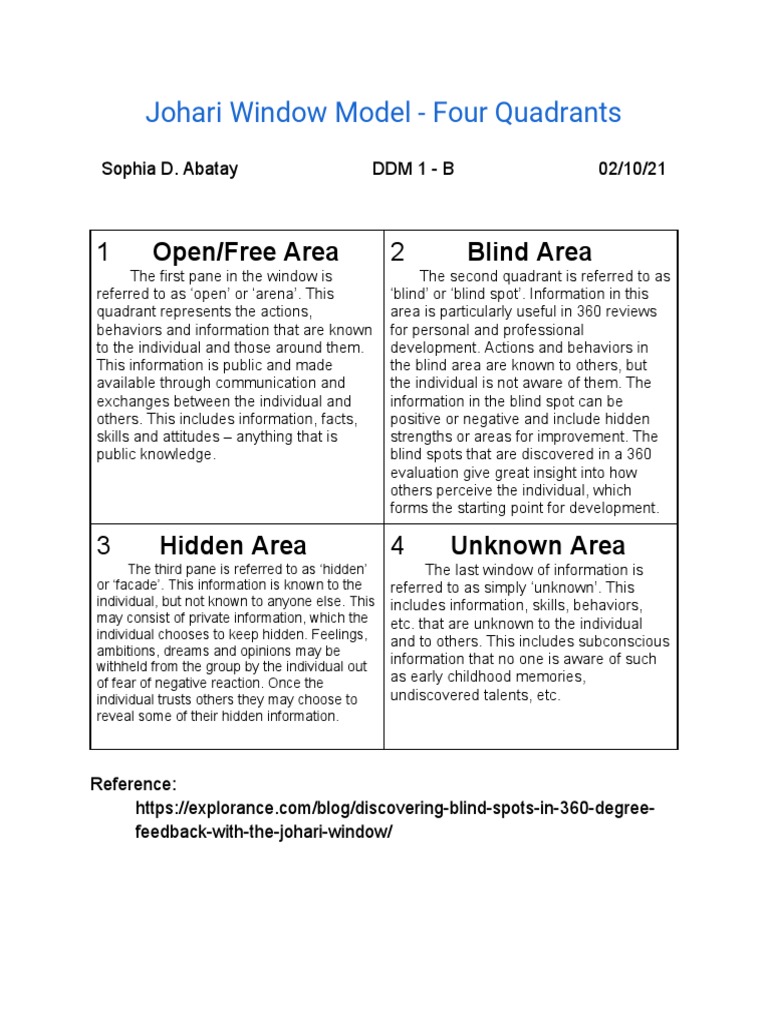 Johari Window Model - Four Quadrants | PDF | Attitude (Psychology ...