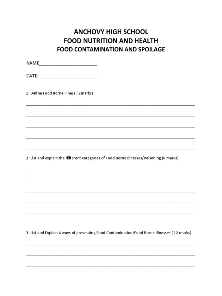 Food Contamination Worksheet 2 | Download Free PDF | Foodborne Illness ...