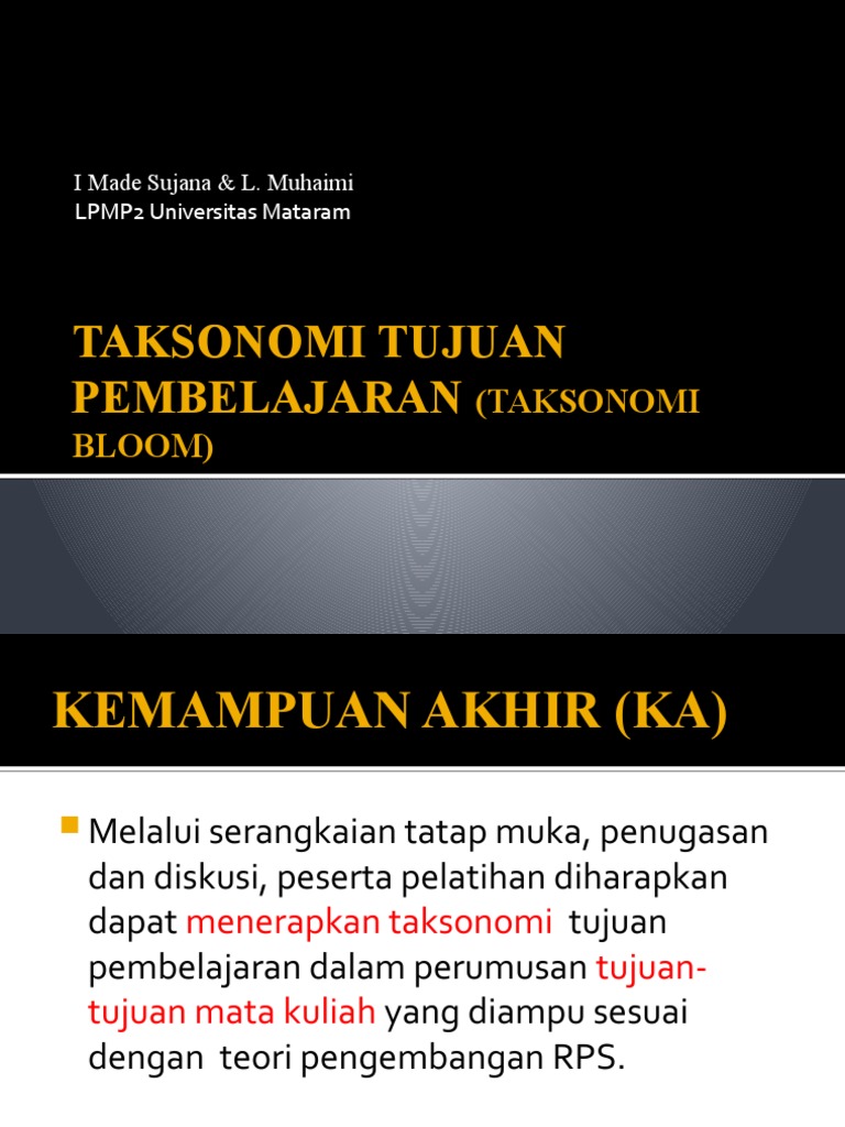 Taksonomi Pembelajaran - PEKERTI - Made Sujana | PDF