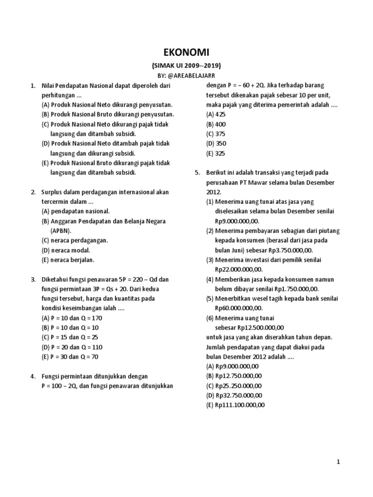 MANTAP SIMAK UI 2009-2019 EKONOMI - Soal Dan Pembahasan (SFILE | PDF